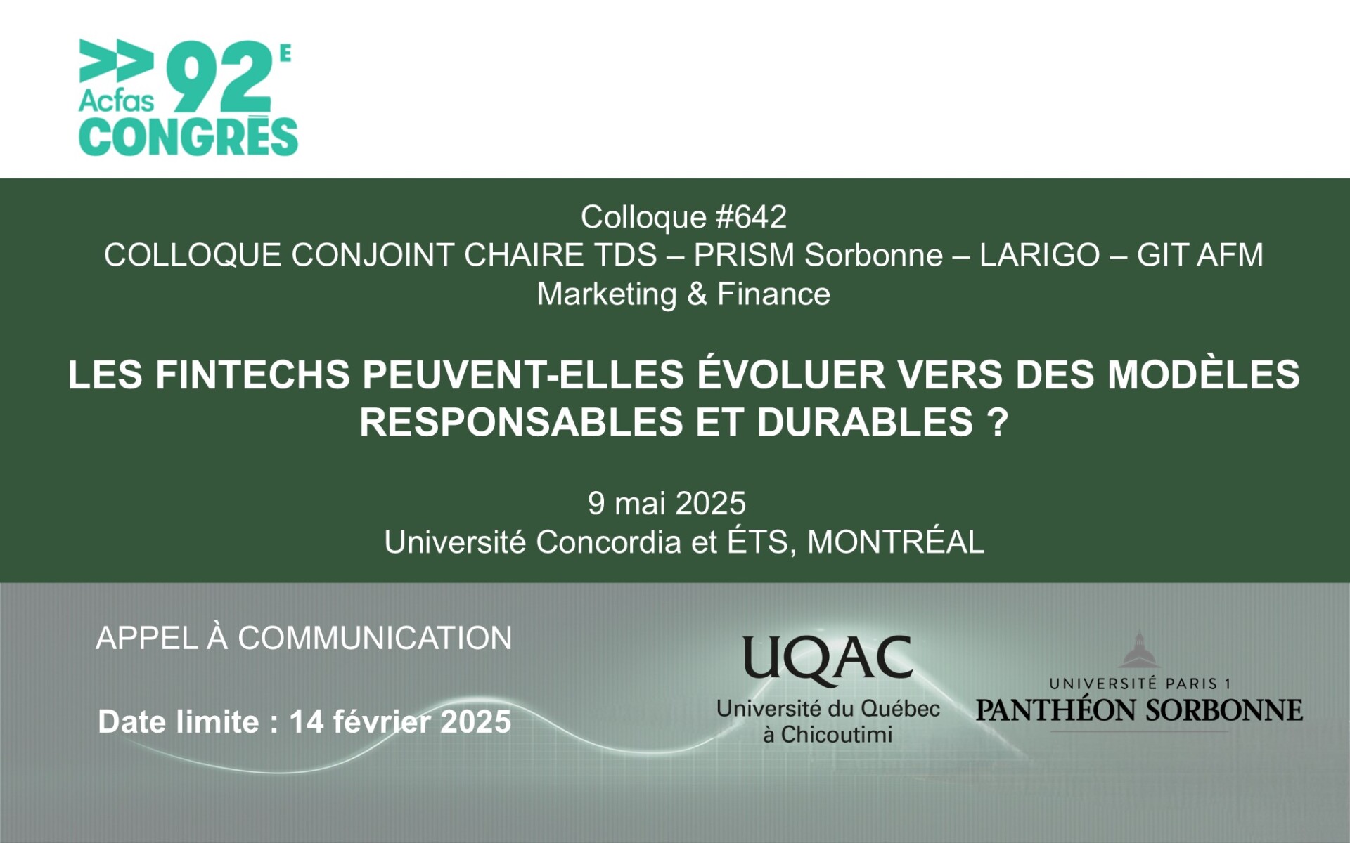 Appel à communications ACFAS 2025_Fintechs et durabilité | CTDS CRC